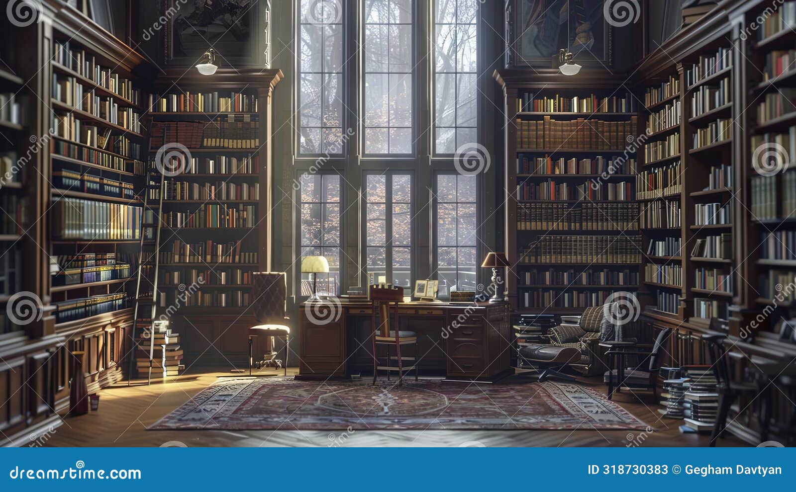 Too Many Books in the Library, Library Inside, Modern Library Interior ...