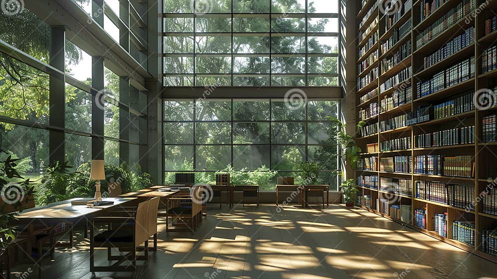 Too Many Books in the Library, Library Inside, Modern Library Interior ...