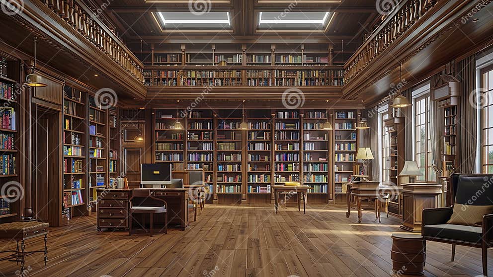 Too Many Books in the Library, Library Inside, Modern Library Interior ...