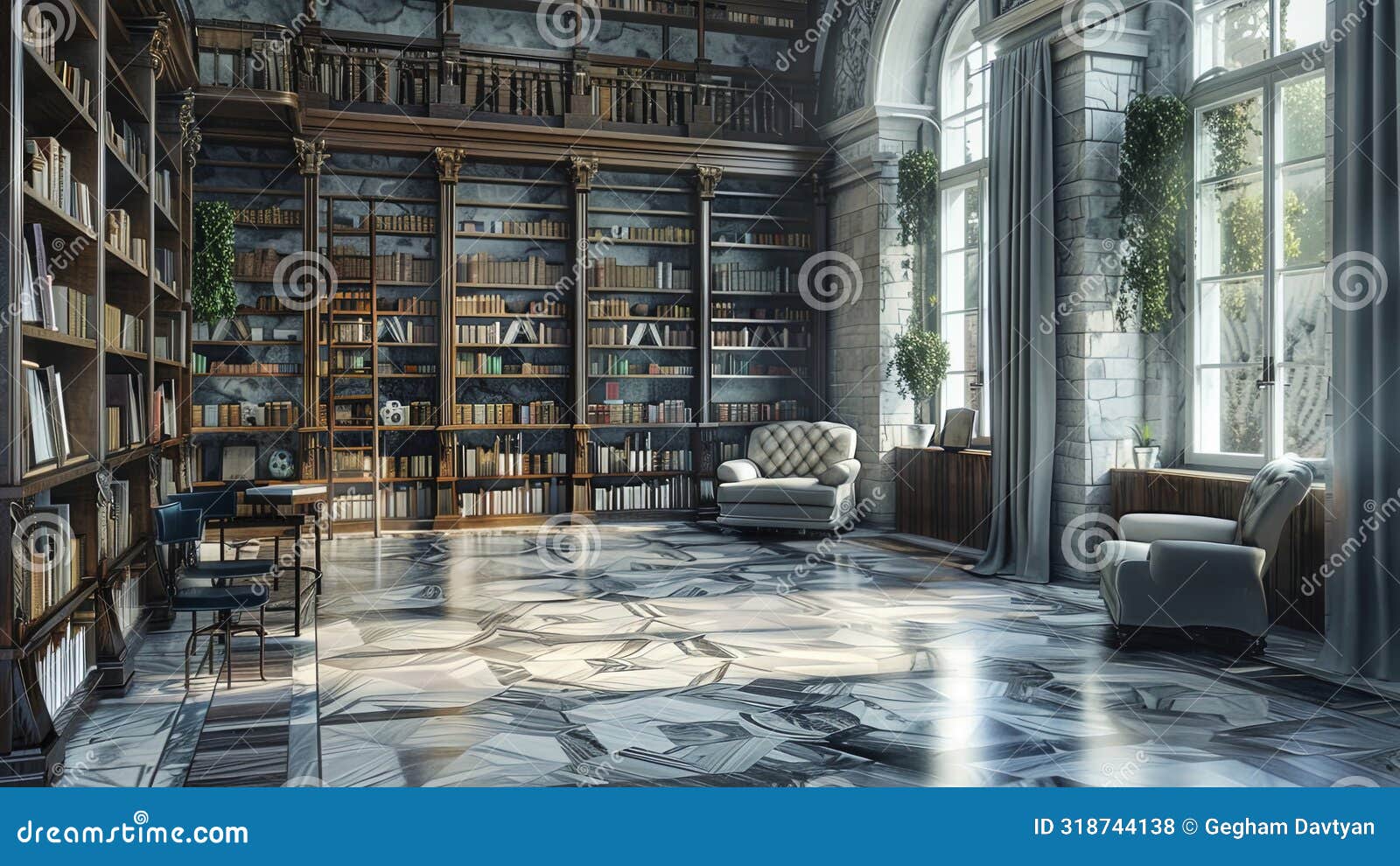 Too Many Books in the Library, Library Inside, Modern Library Interior ...