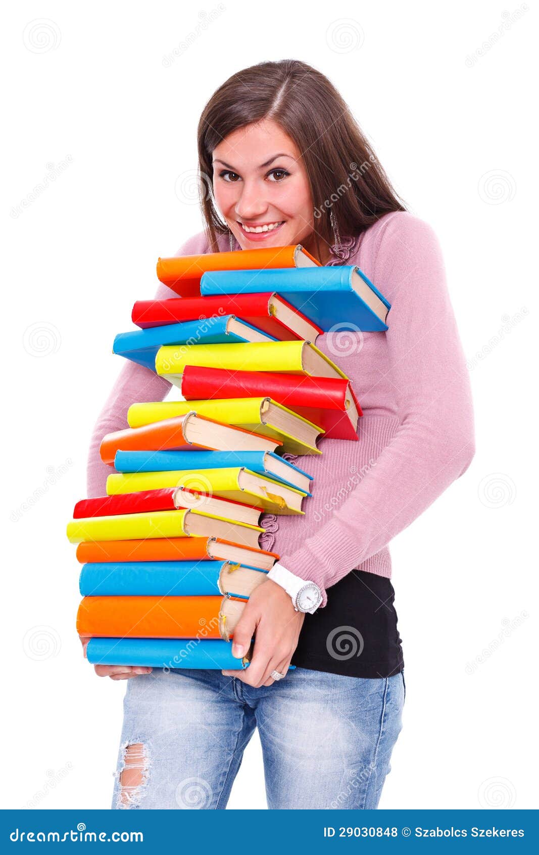 Too many books to take! stock photo. Image of white, human - 29030848