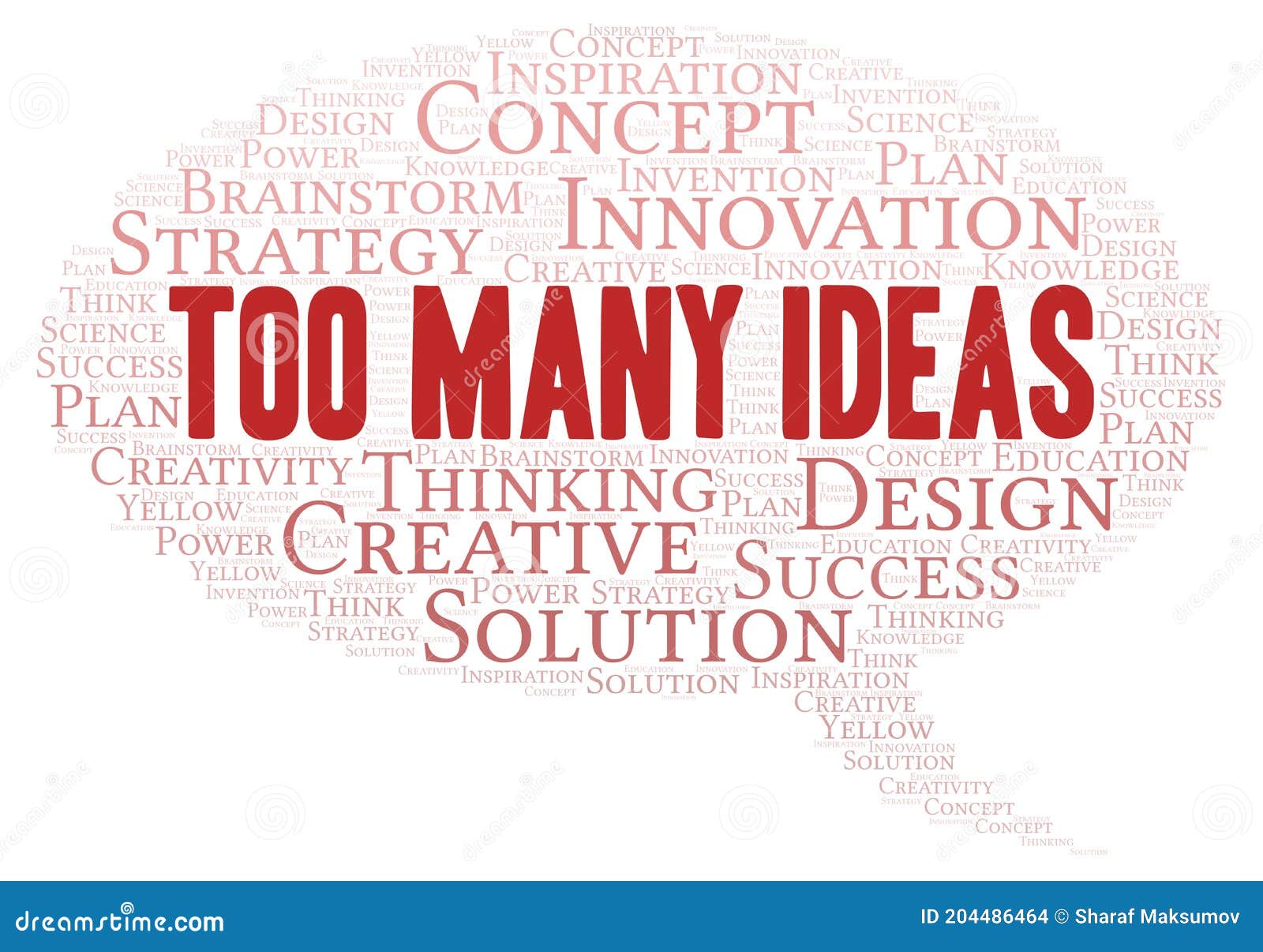 Too Many Ideas Typography Word Cloud Create with the Text only. Stock ...