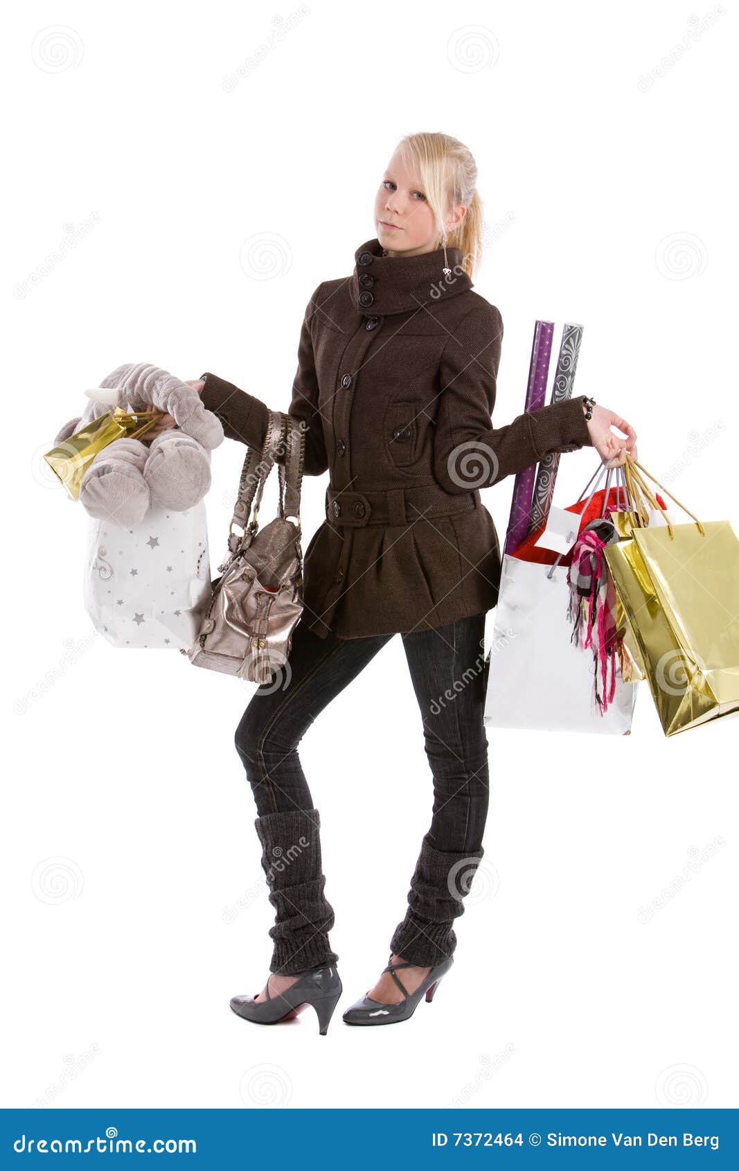 Too much shopping stock photo. Image of blond, long, shoppingbags - 7372464