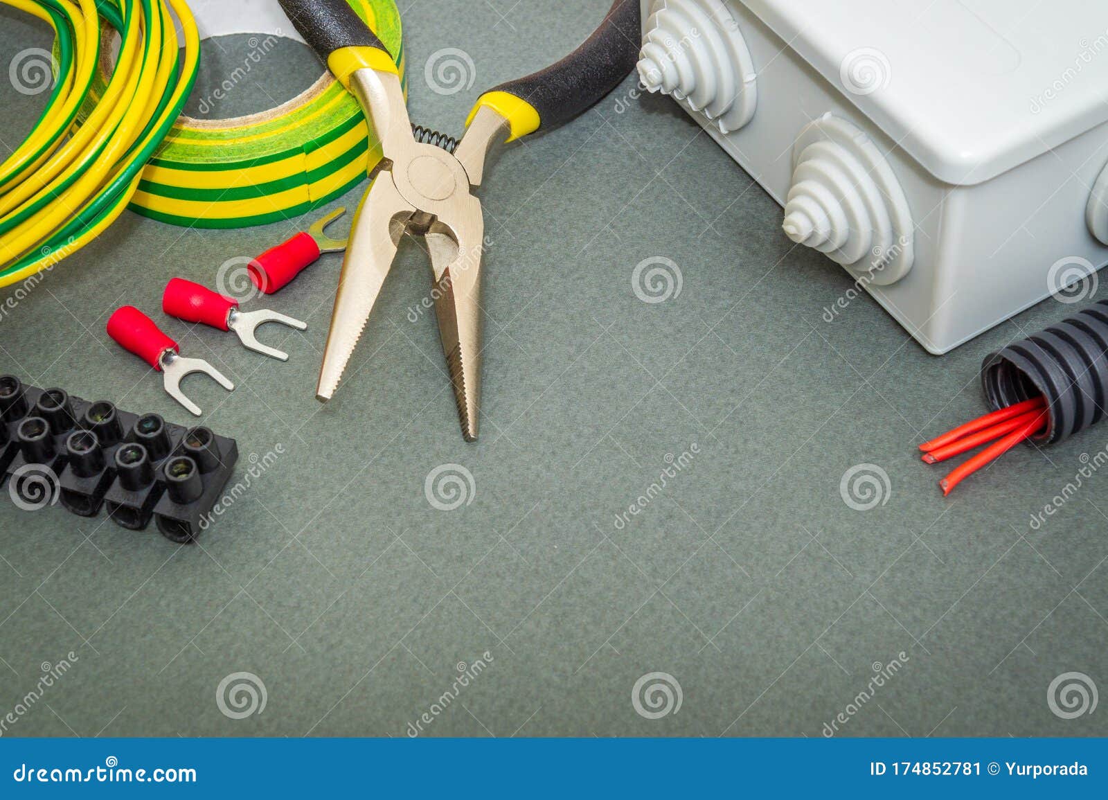 Tool and Accessories Used in Electrical Installation on Gray Workshop ...