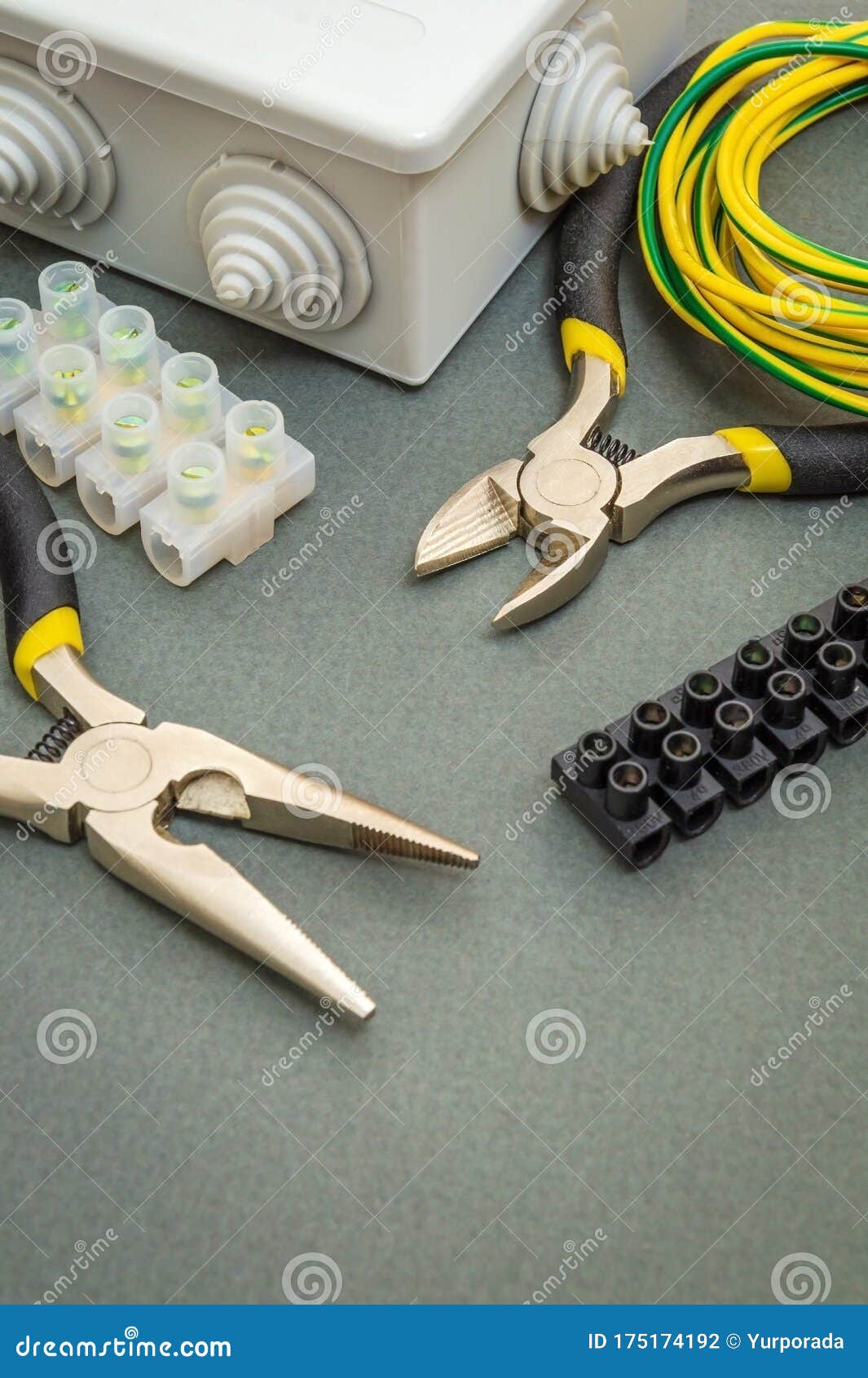 Tool and Accessories Used in Electrical Installation on Gray Workshop ...