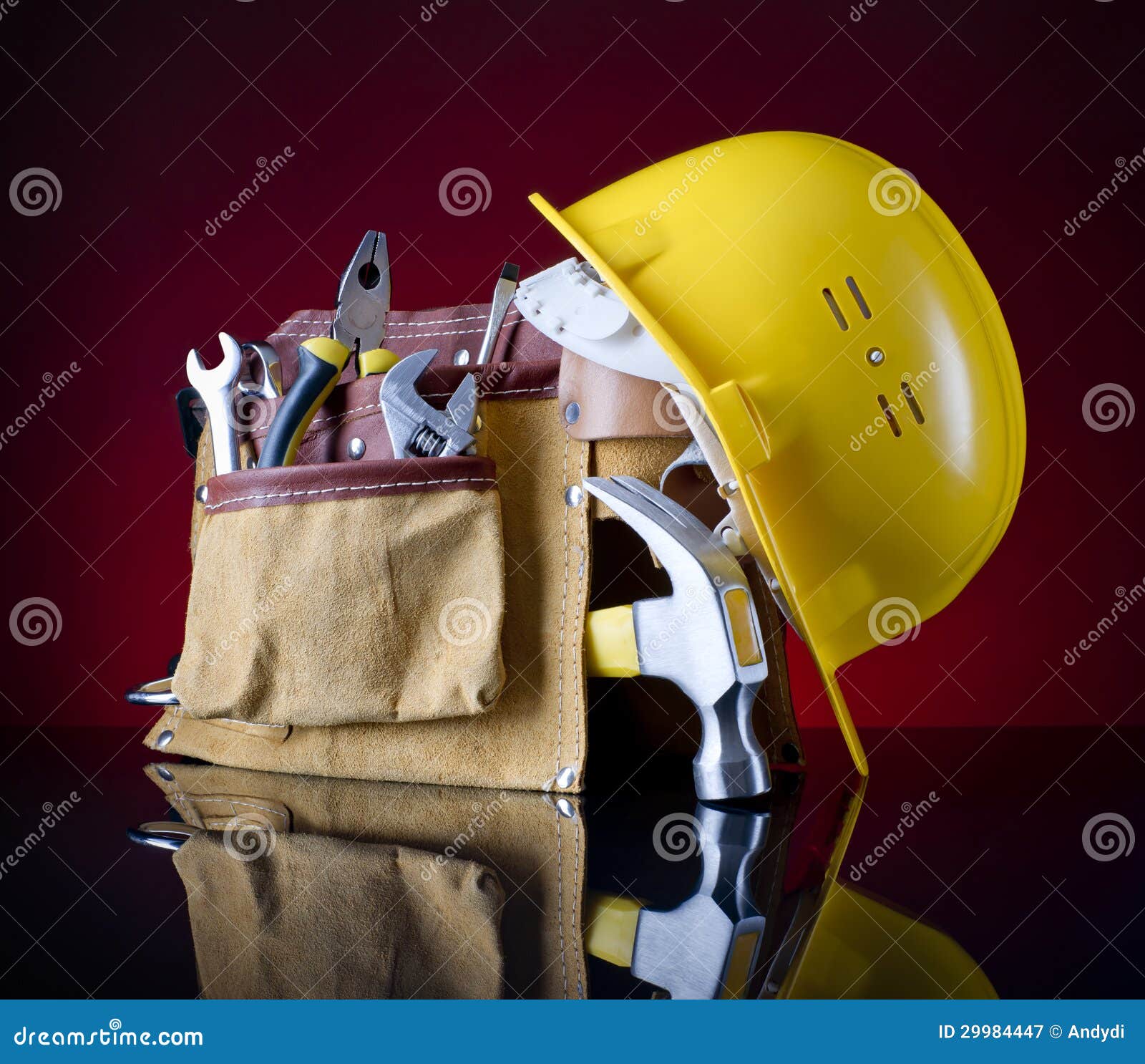 Tool Belt, Hammer and Helmet Stock Image - Image of advertising, belt ...