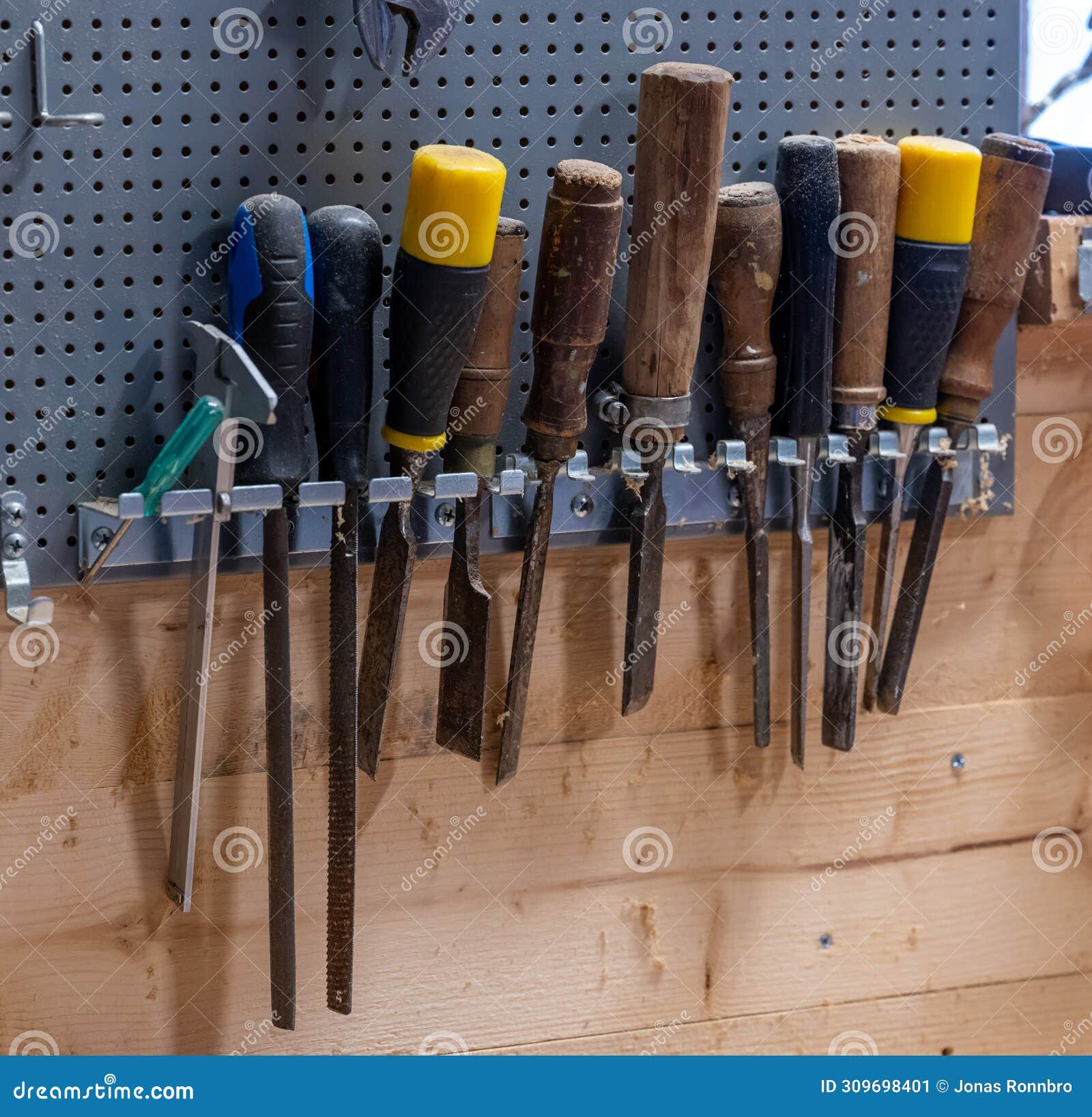 Tool Board with Chisels and Calipers in Workshop Stock Image - Image of ...