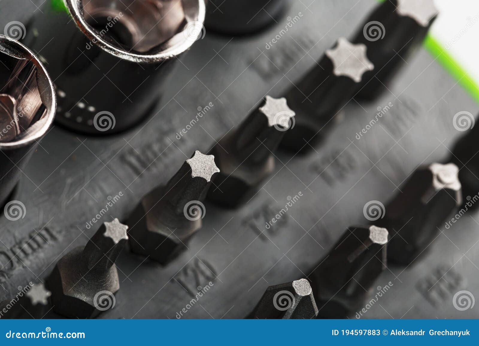 Tool Box with Attachments and Bits of Different Shapes and Sizes Close ...