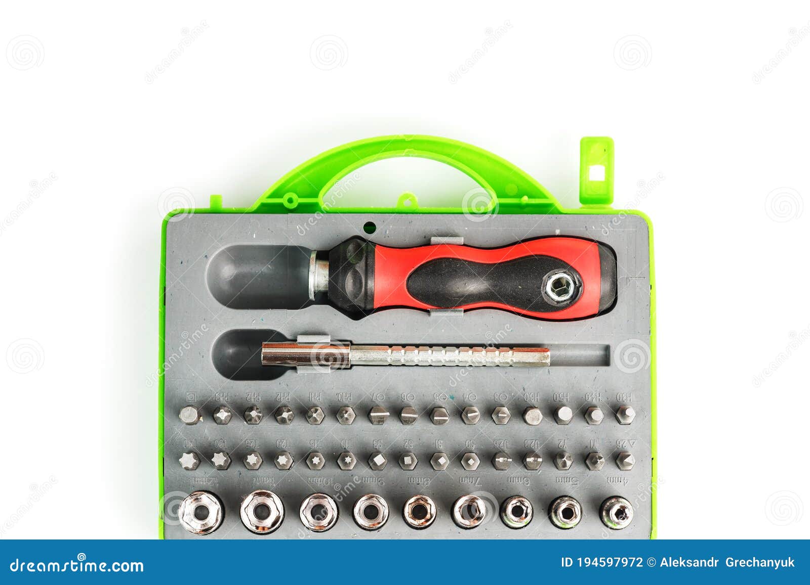 Tool Box with Attachments and Bits of Different Shapes and Sizes ...