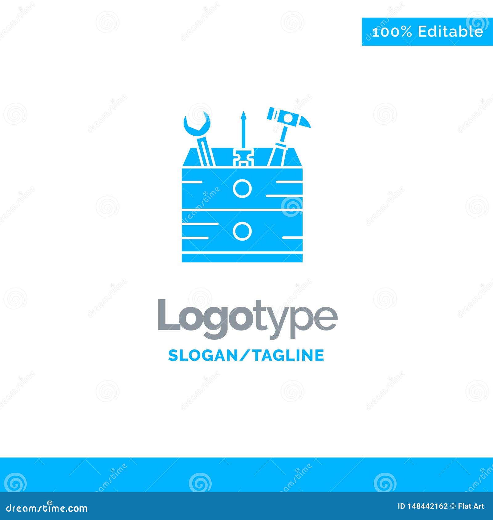 Tool, Box, Carpenter, Tools Blue Solid Logo Template. Place for Tagline ...