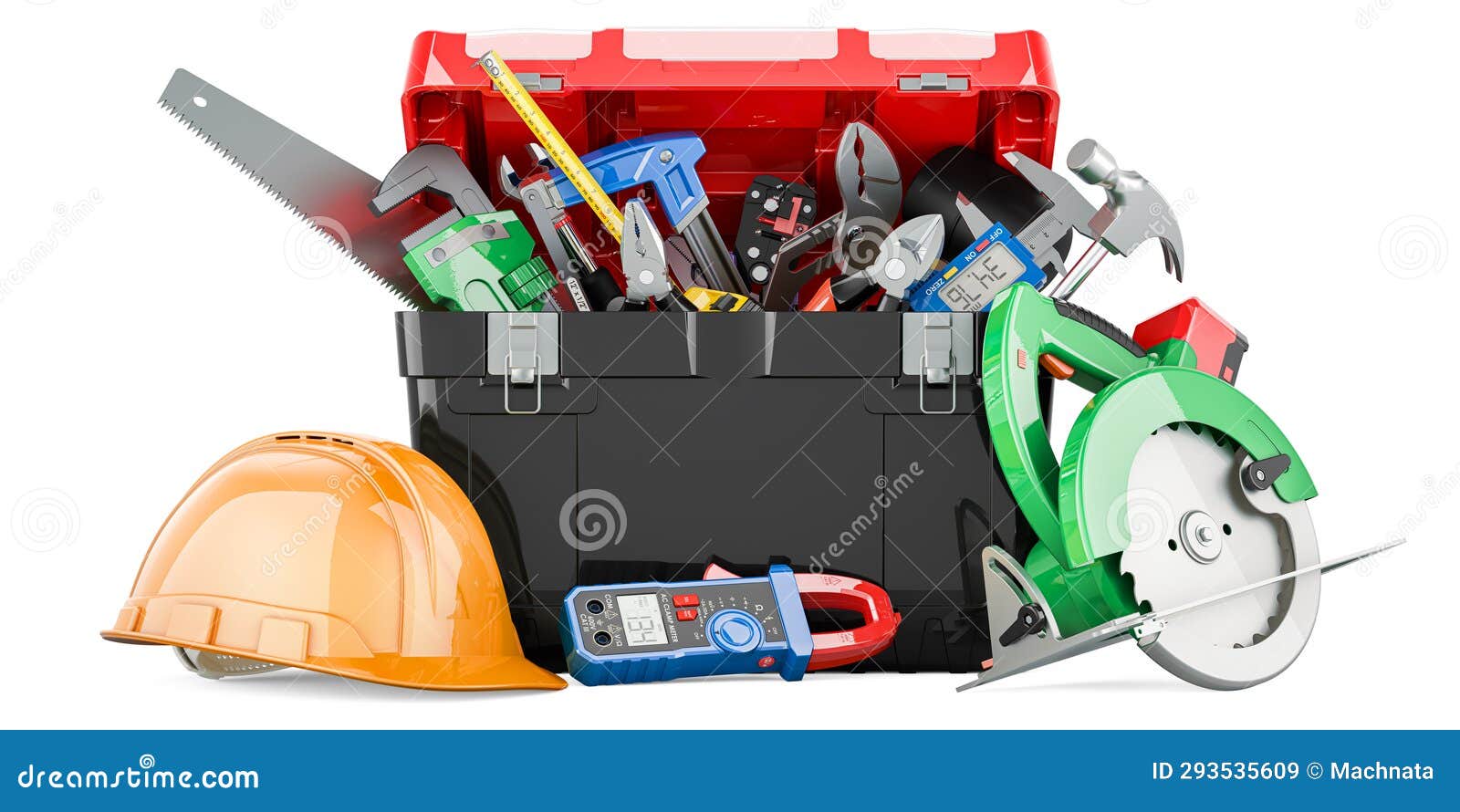 Tool Box Full of Different Tools, 3D Rendering Stock Illustration ...