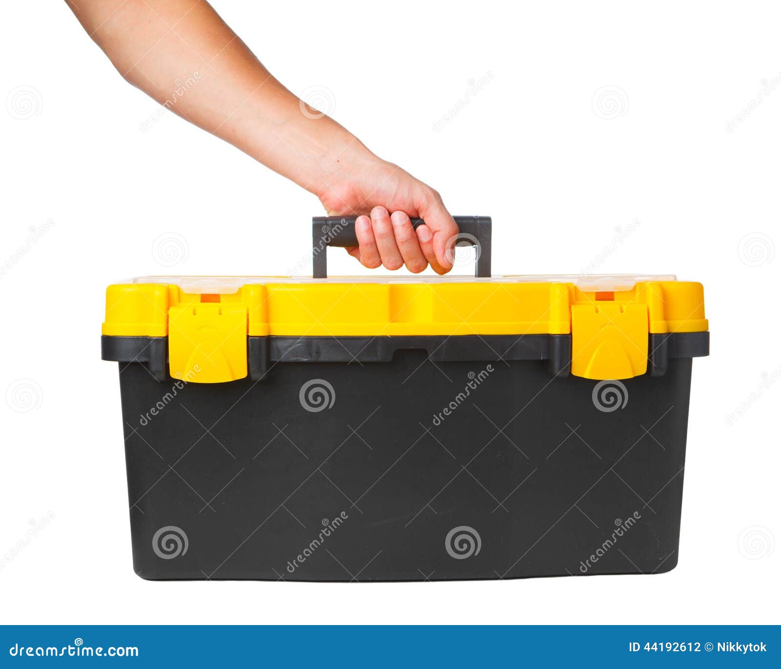 Tool box in hand stock photo. Image of manual, equipment - 44192612