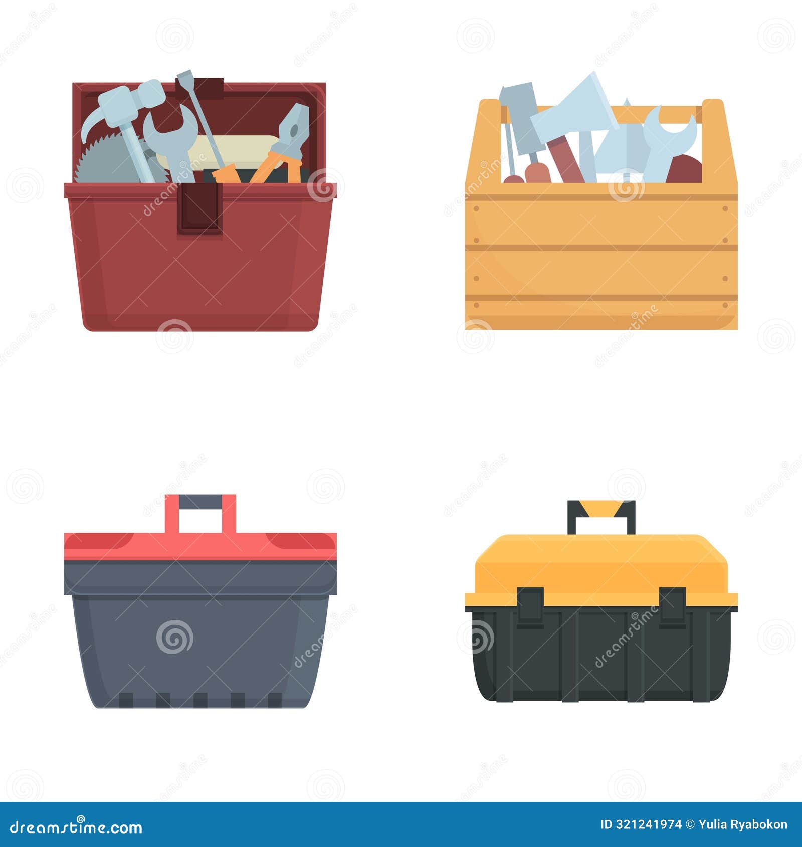 Tool Box Icons Set Cartoon Vector. Toolbox with Hand Instrument Inside ...