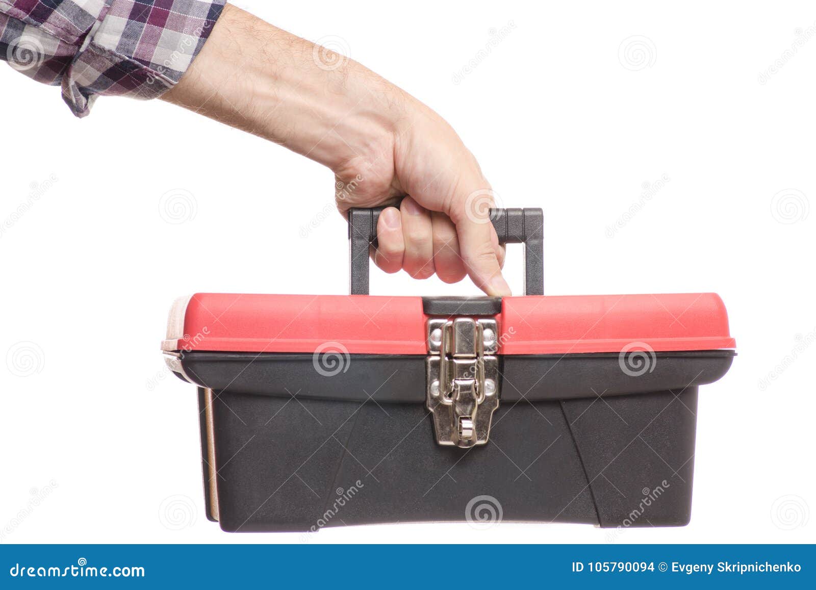 Tool Box in Male Hands Isolation Stock Photo - Image of object, builder ...