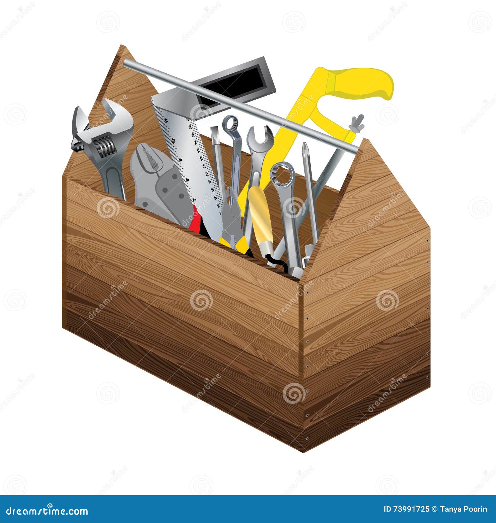 Tool Box with Object Tool on White Background. Wooden Tool Box and ...