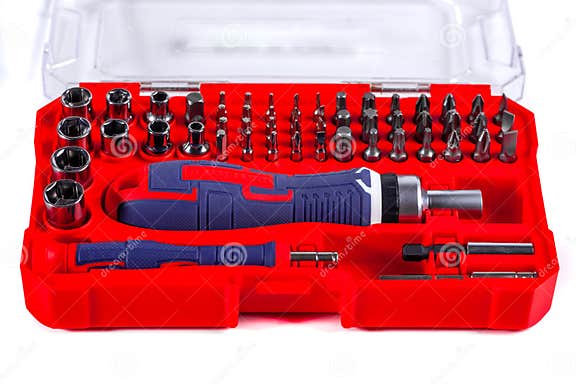 Tool Box of Screwdriver Set Isolated on White Background Stock Photo ...