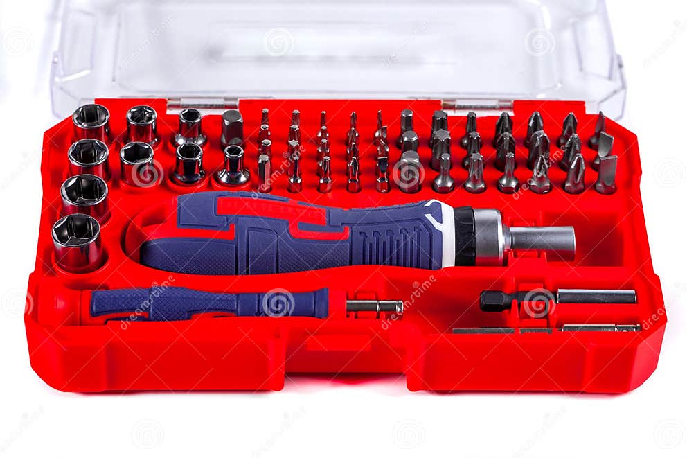 Tool Box of Screwdriver Set Isolated on White Background Stock Photo ...