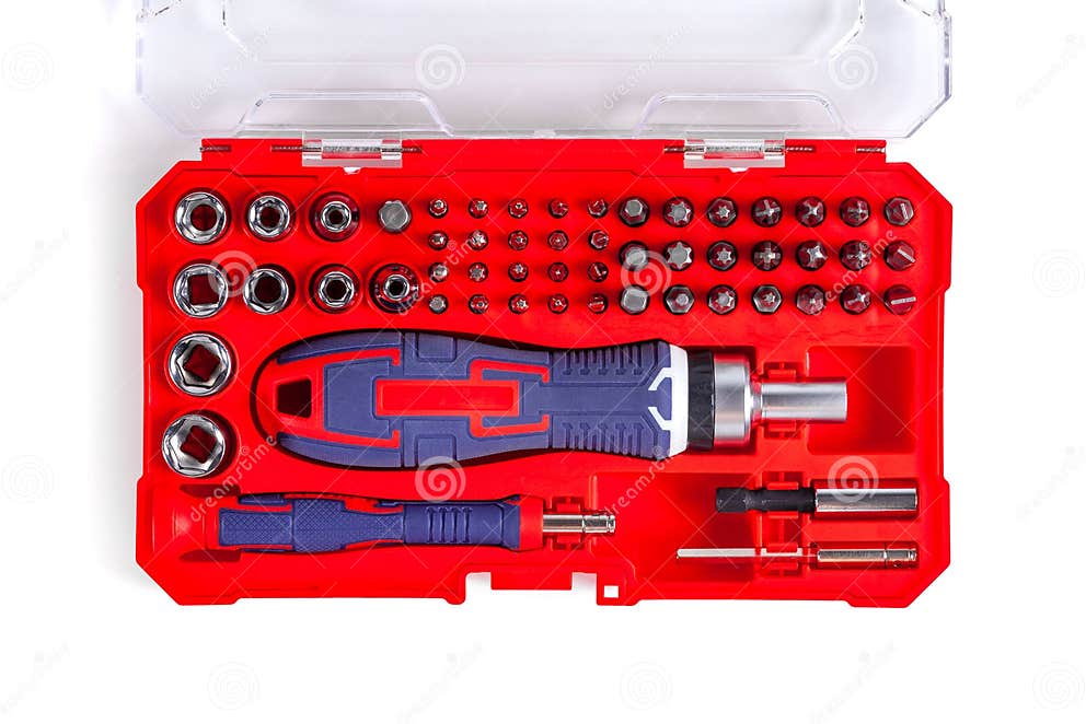 Tool Box of Screwdriver Set Isolated on White Background Stock Photo ...
