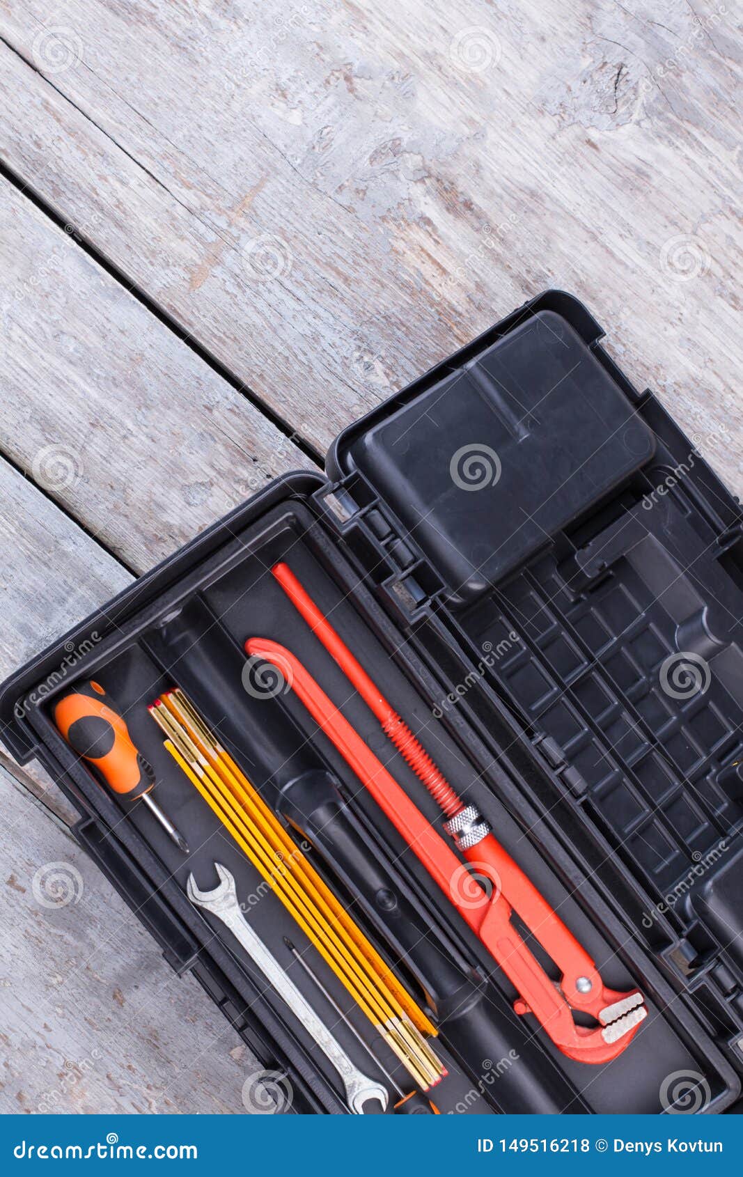 Tool Box on Wooden Background, Top View. Stock Photo - Image of plastic ...