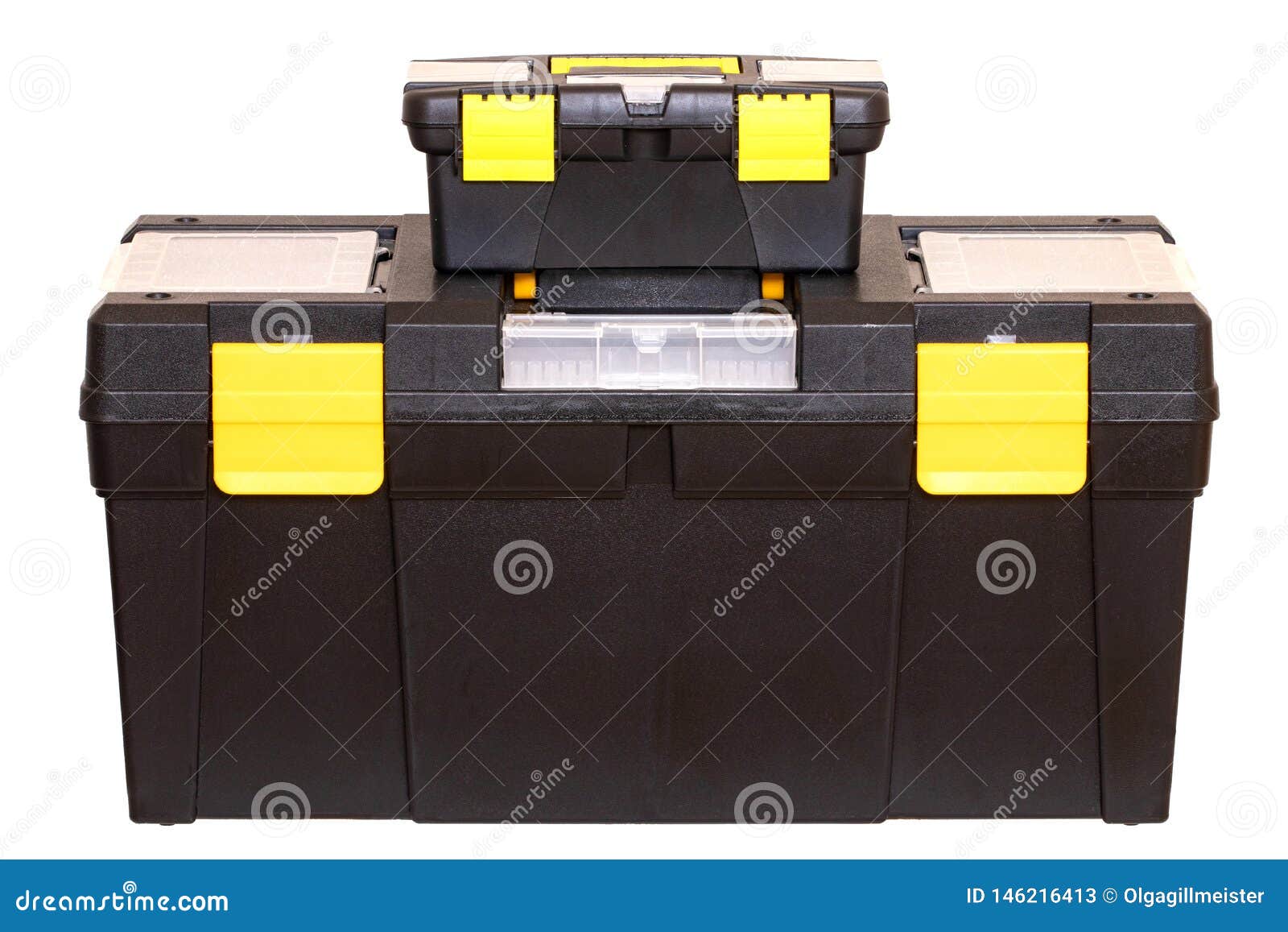 Tool Boxes Isolated. Closeup of a Big Black Plastic Tool Kit Box with ...