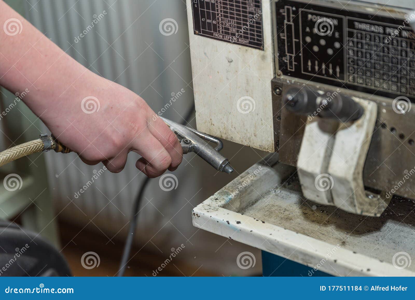 Clean the Machine with a Compressed Air Gun Stock Photo - Image of shop ...