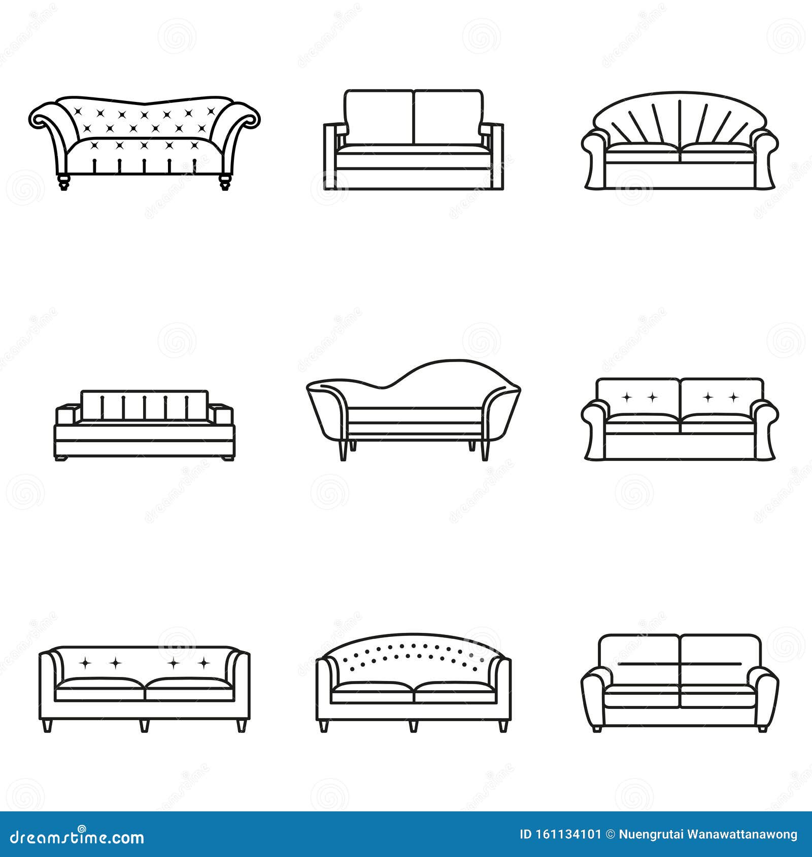 Sofa Icon Line Set. Modern, Vintage and Retro Sofa Collection ...