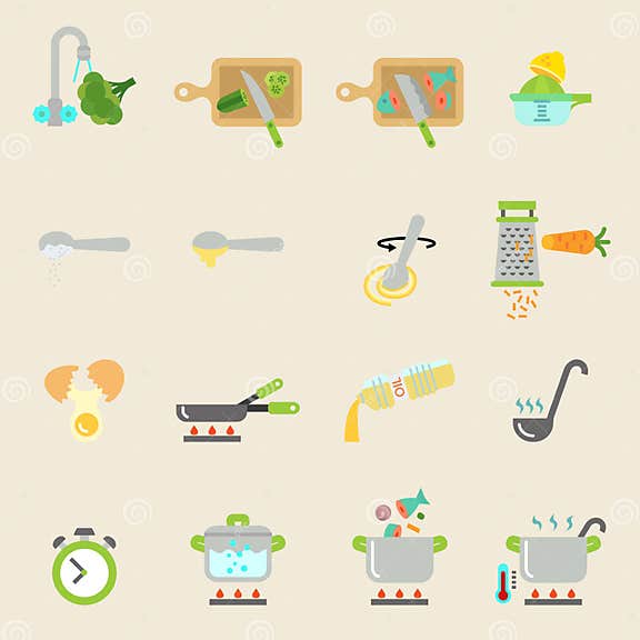 Cooking Instruction Flat Icon Set for You Kitchen, Restaurant. Stock ...