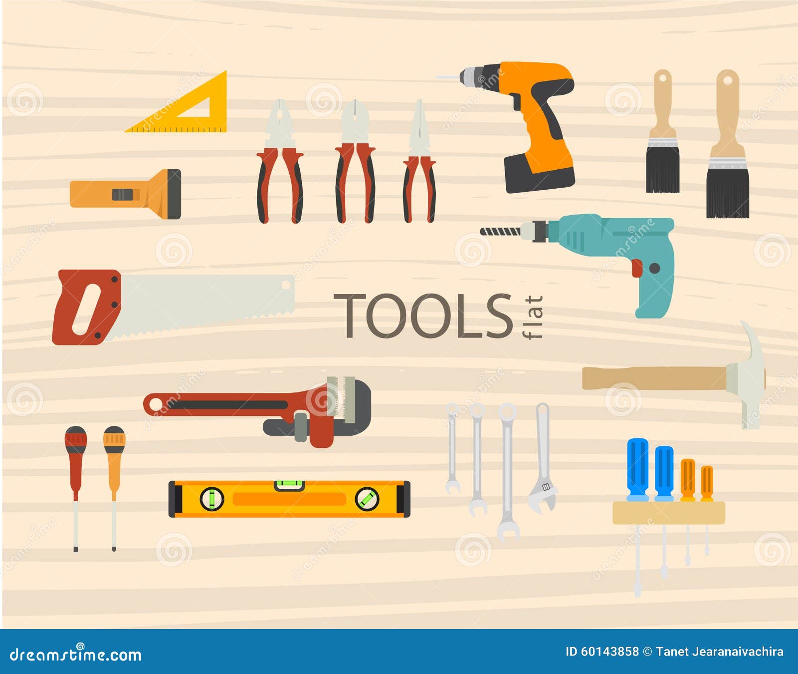 Tool Flat Vector Icons Set of Wood Stock Vector - Illustration of ...