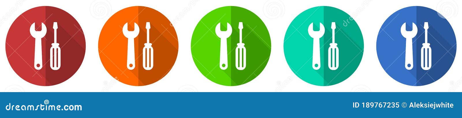 Tool Icon Set, Red, Blue, Green and Orange Flat Design Web Buttons ...
