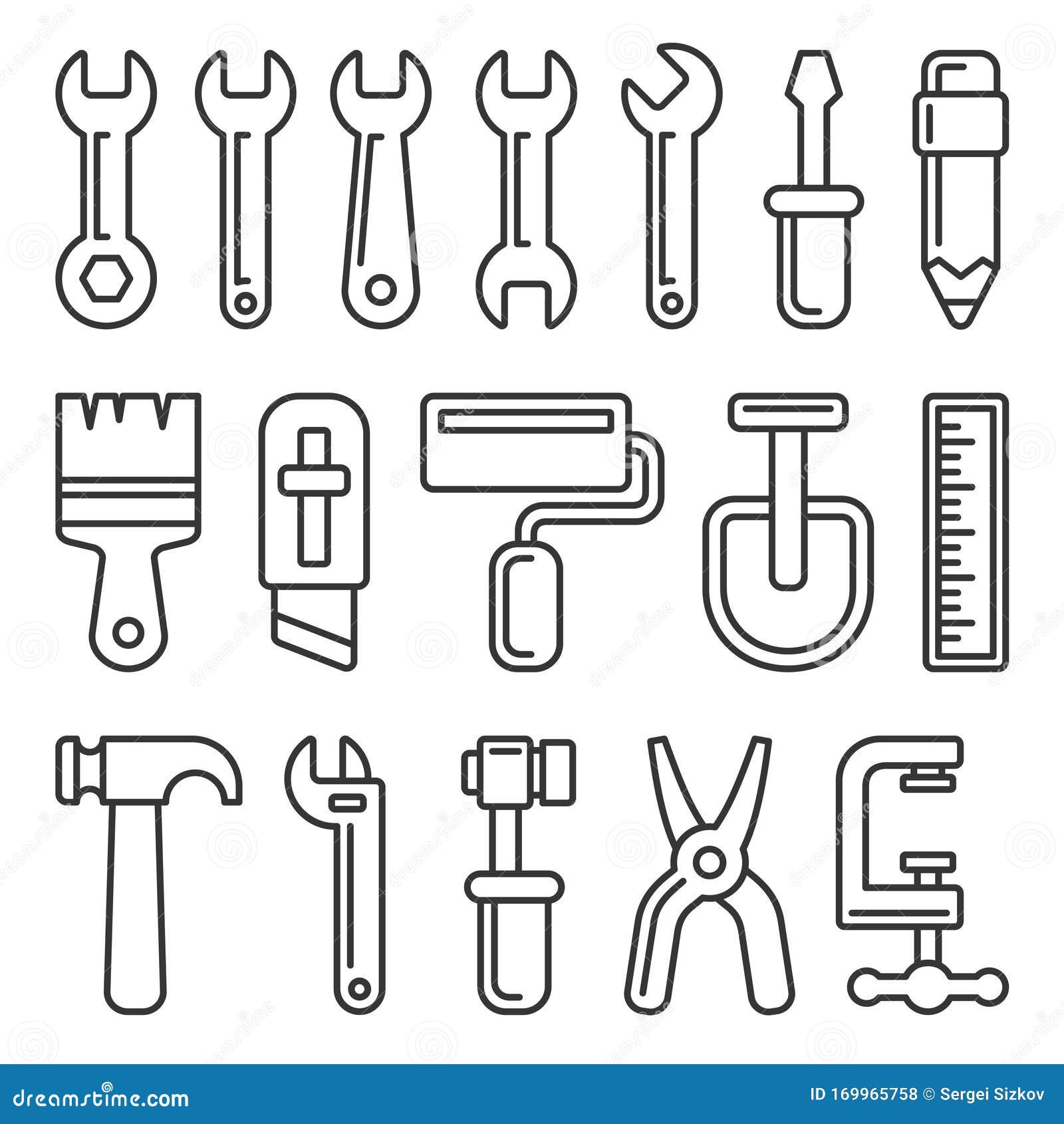 Tool Icon Set on White Background. Line Style Vector Stock Vector ...