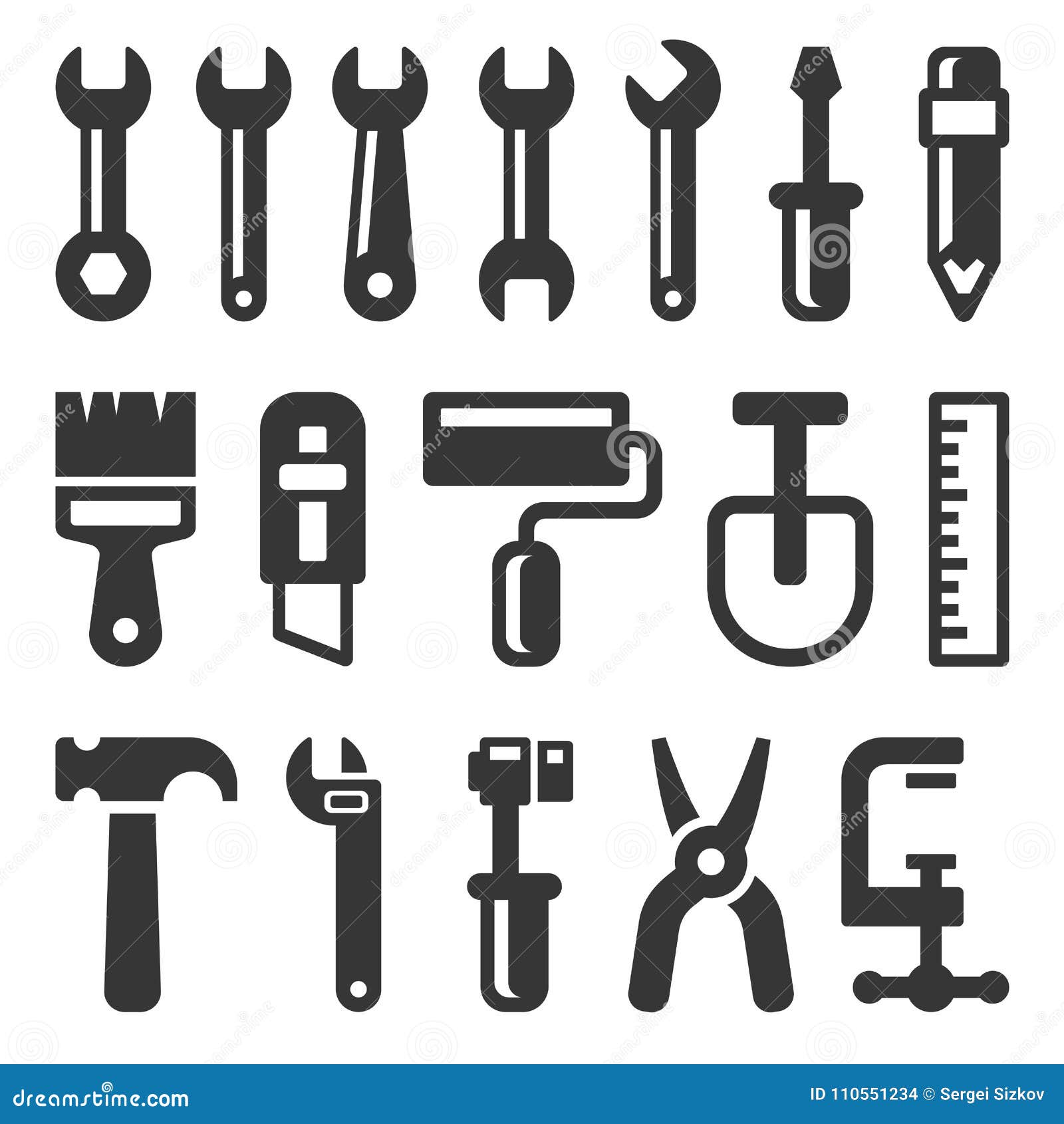 Tool Icon Set on White Background. Vector Stock Vector - Illustration ...