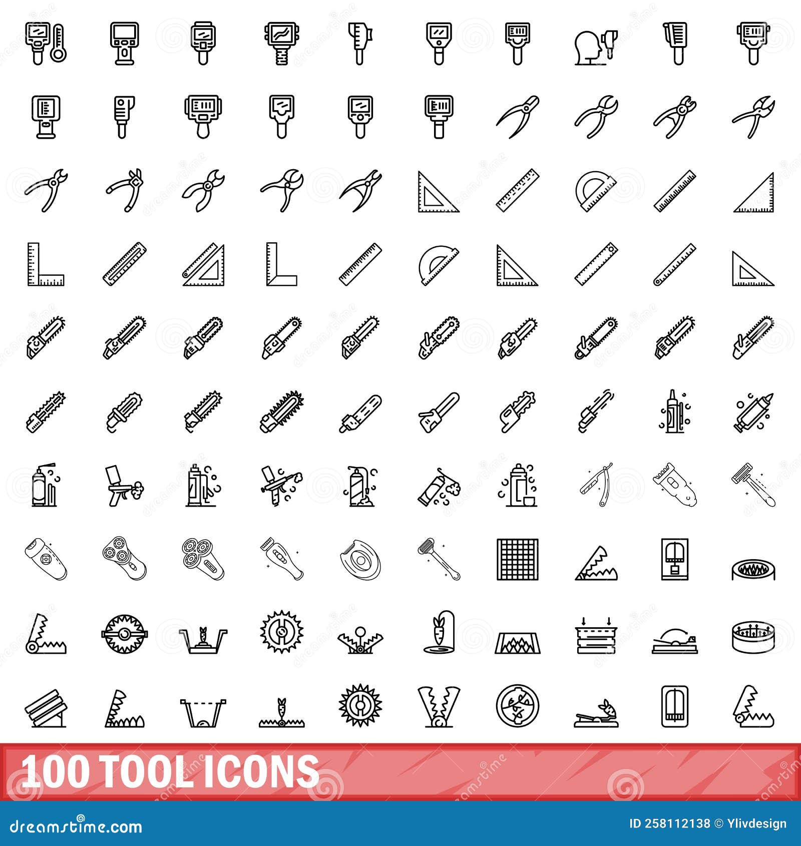 100 Tool Icons Set, Outline Style Stock Vector - Illustration of black ...