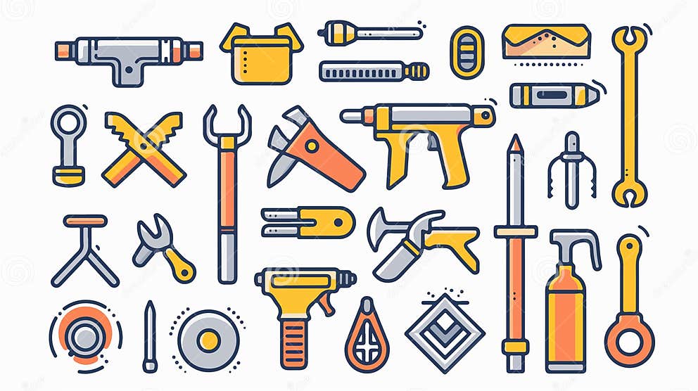 Professional Thin Line Icons Set for Building Tools and Instruments ...