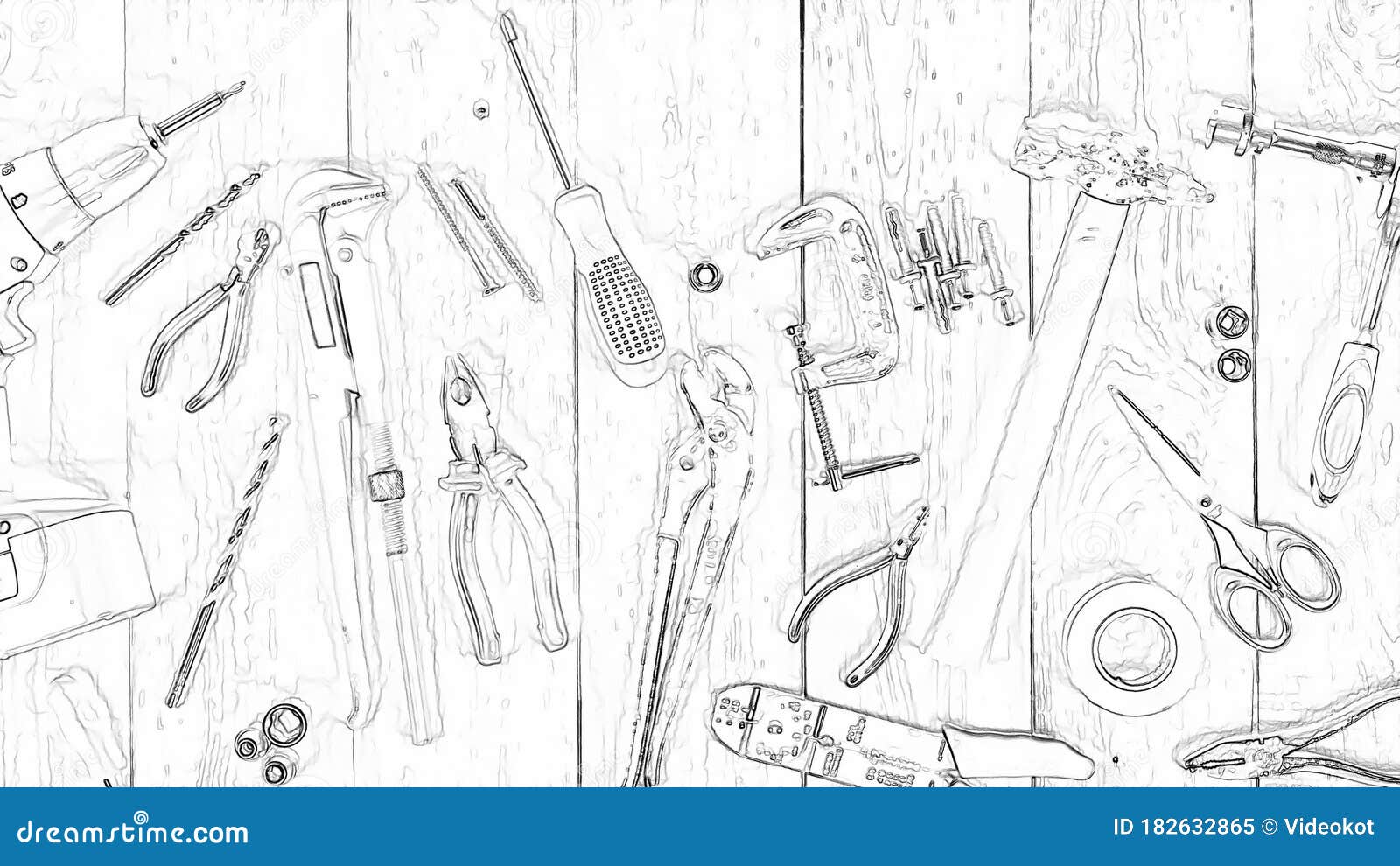Tool Kit Animation of an Outline Drawing a Hand Tool Stock Video ...