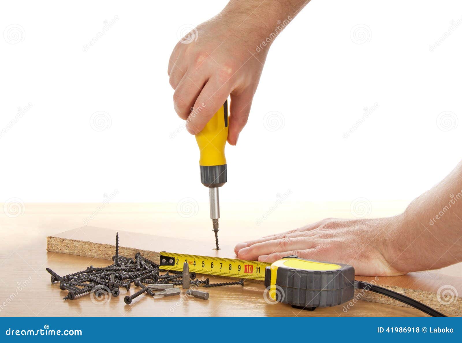 Tool Kit and the Hands Working with a Screwdriver Stock Photo - Image ...