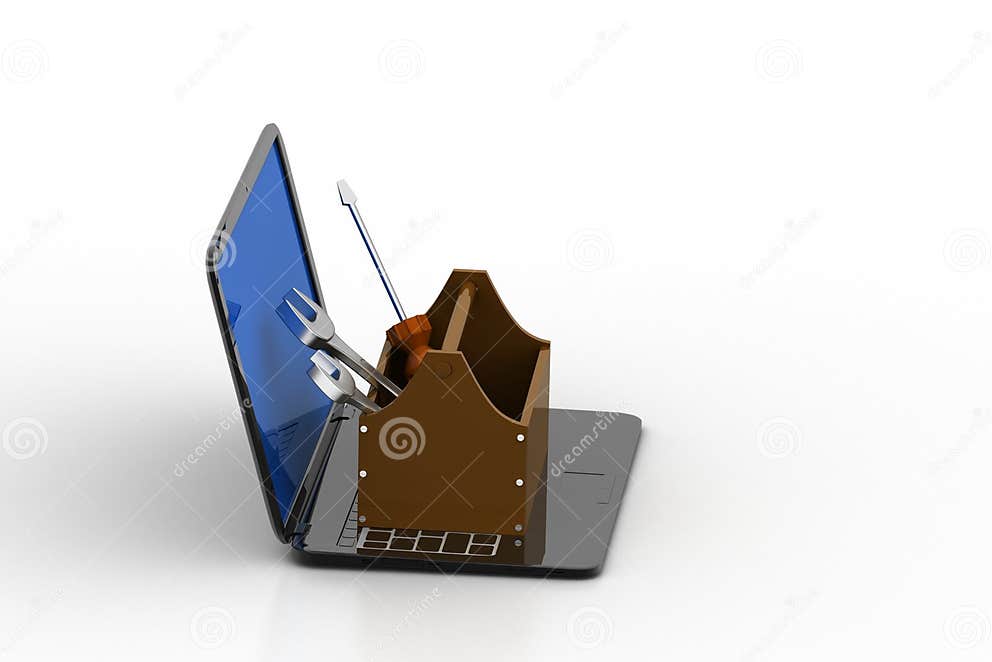 Tool Kit with Laptop Service Concept Stock Illustration - Illustration ...