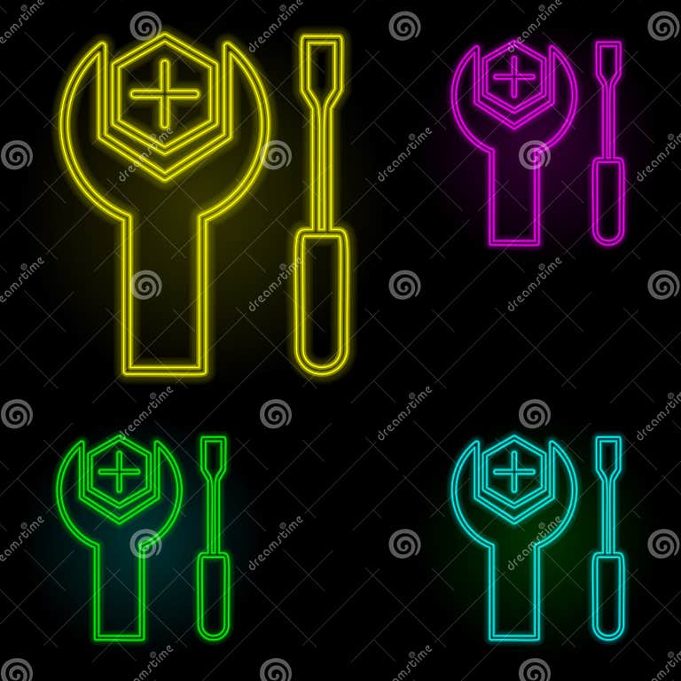 Tool Mark Neon Color Set Icon. Simple Thin Line, Outline Vector of ...