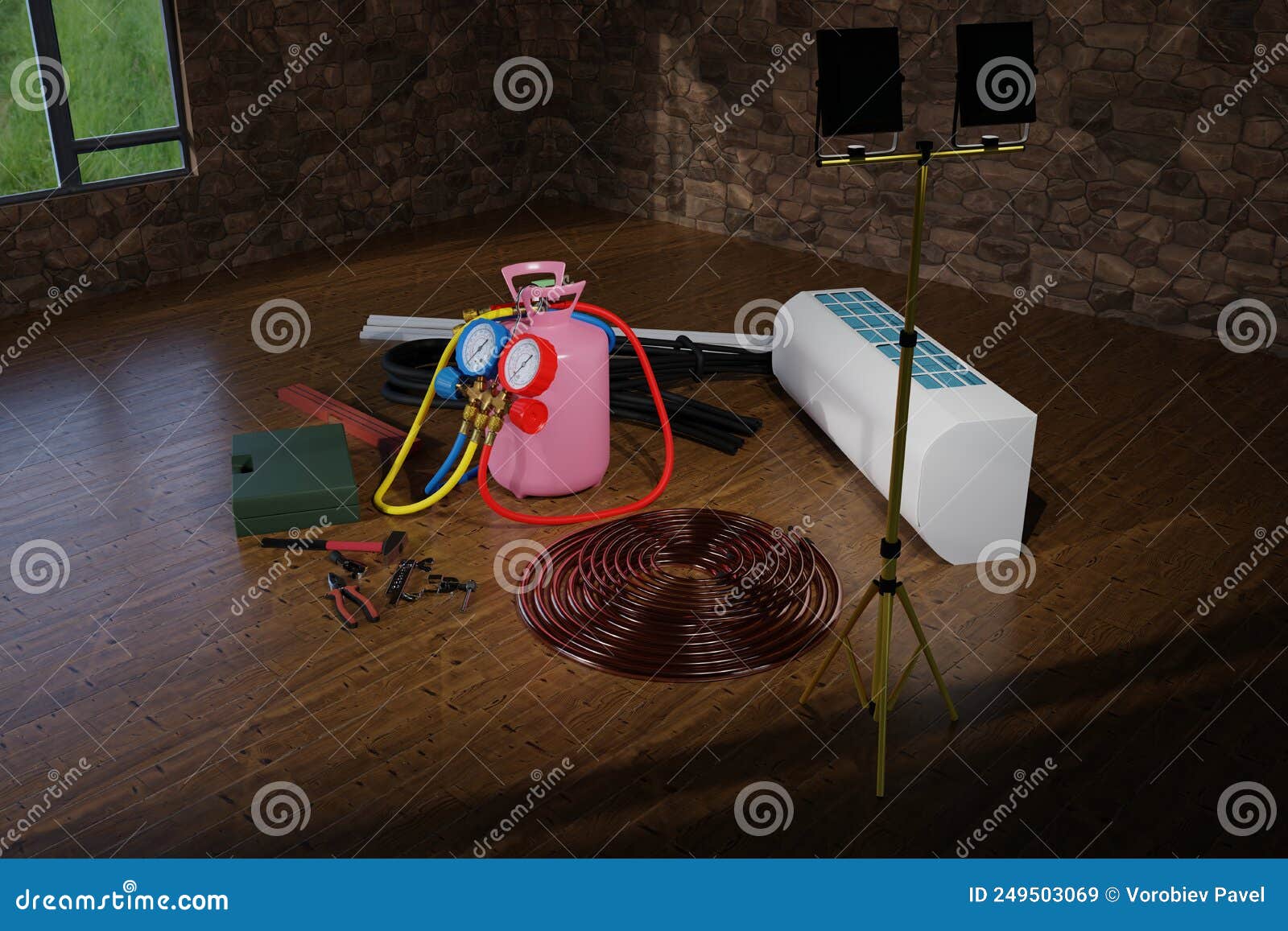 Tool Needed To Install the Air Conditioner 3d Stock Image - Image of ...