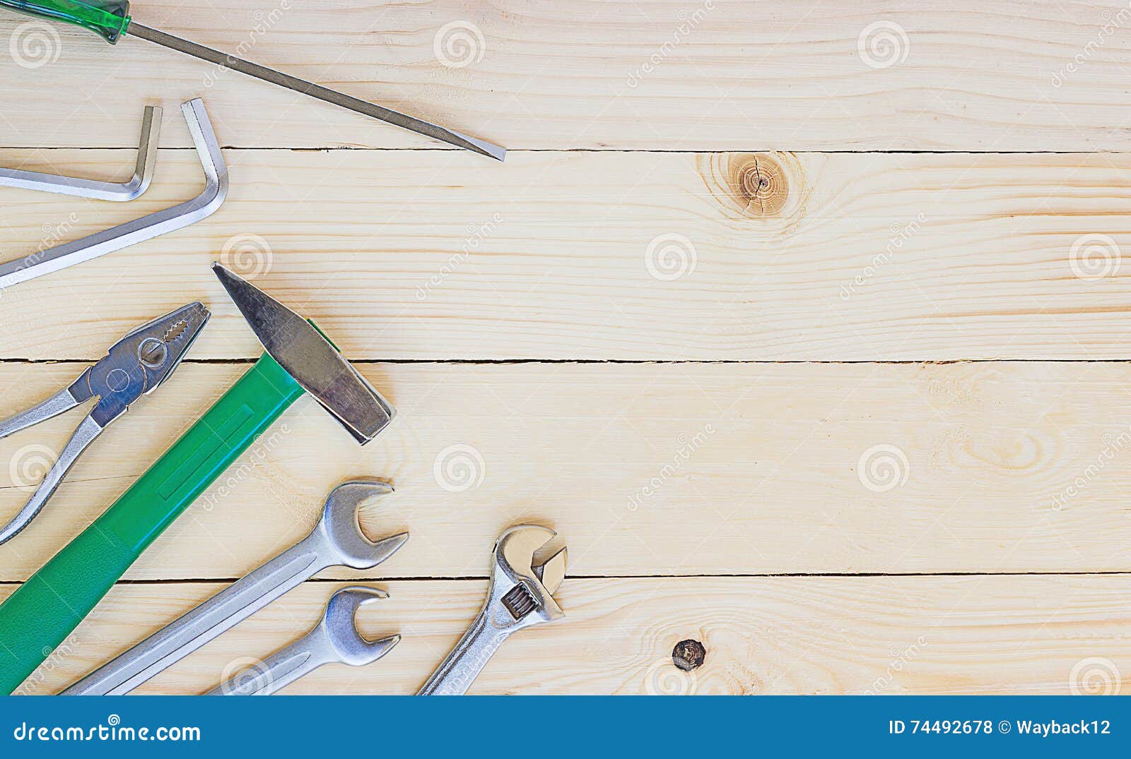 Tool Set Top view on Wood stock photo. Image of industry - 74492678