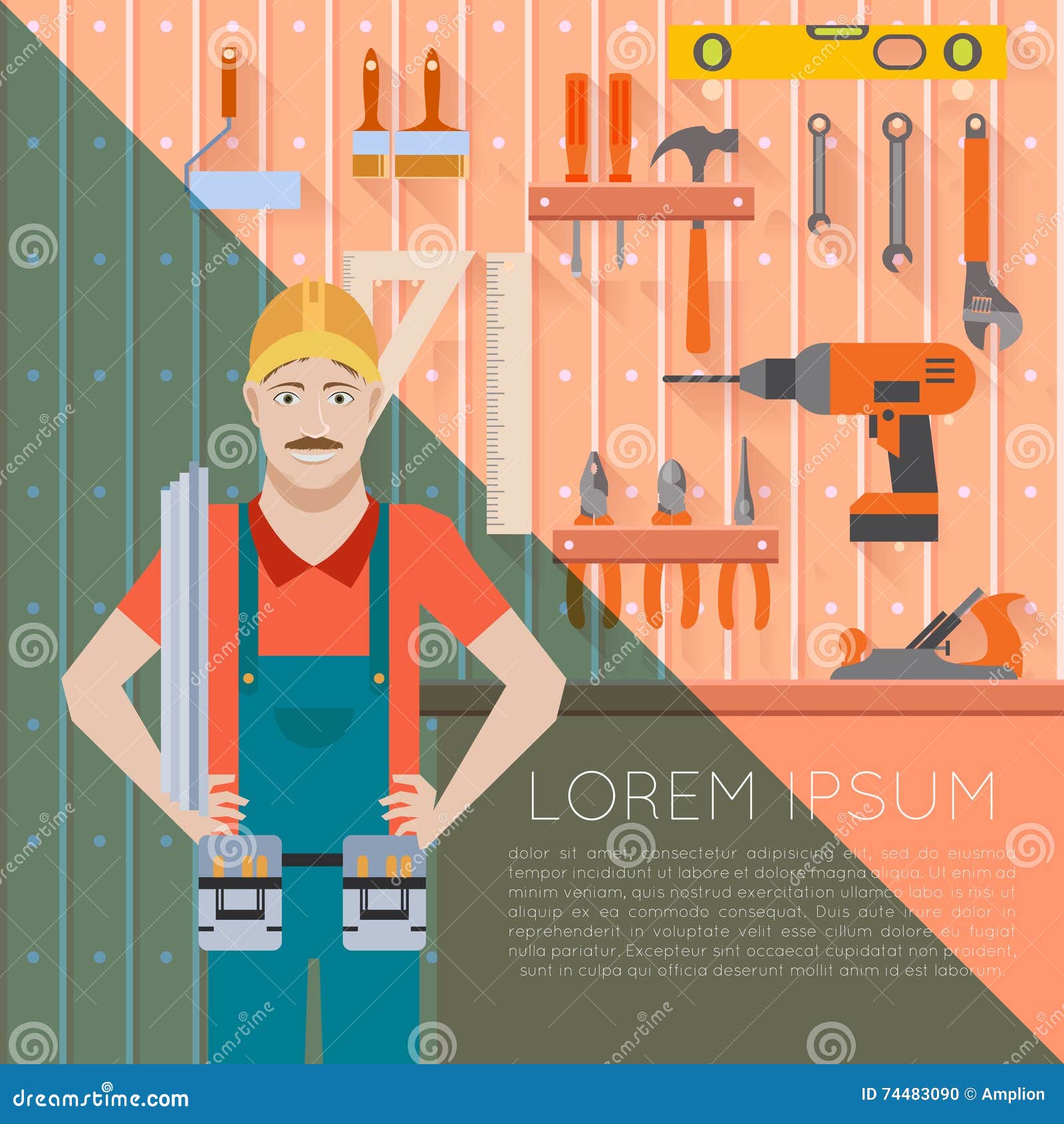 Tool shed with worker2 stock vector. Illustration of flat - 74483090