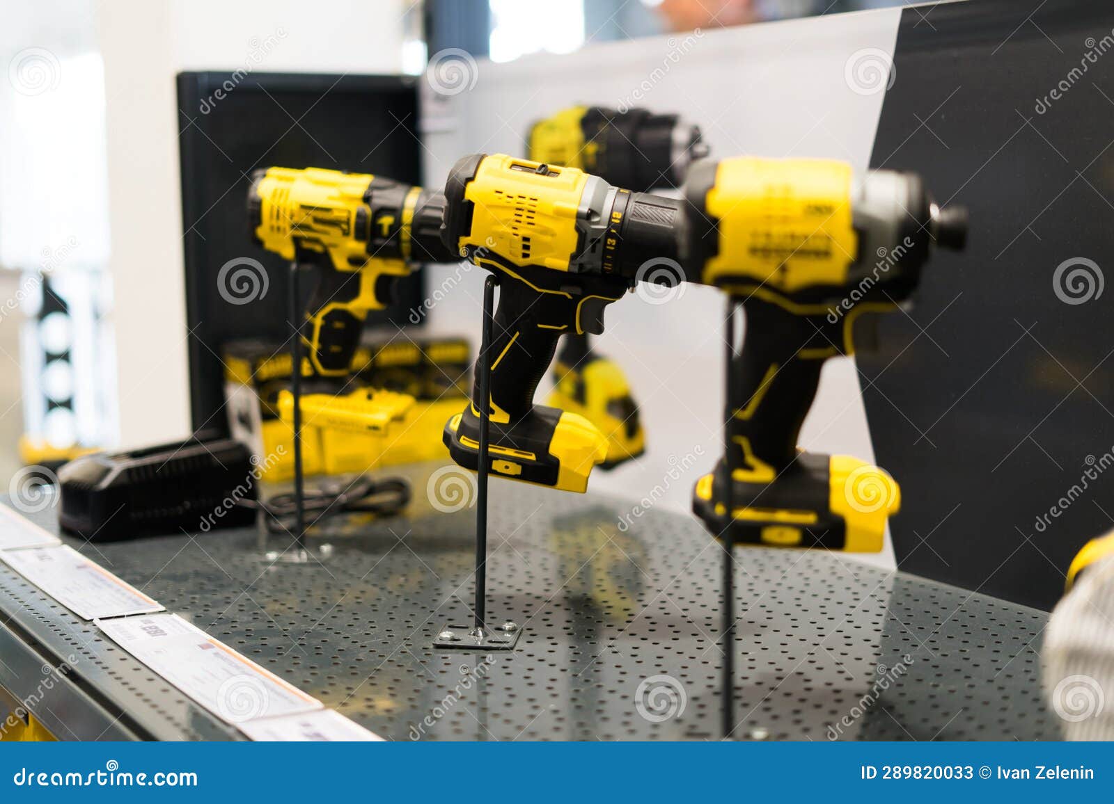 Tool for Work, Repair and Construction in Store. Wired Power Tools and Battery Powered Equipment ...
