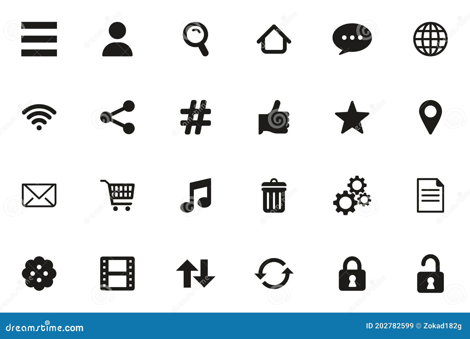 Toolbar & Menu Icons Black & White Set Big Stock Vector - Illustration ...