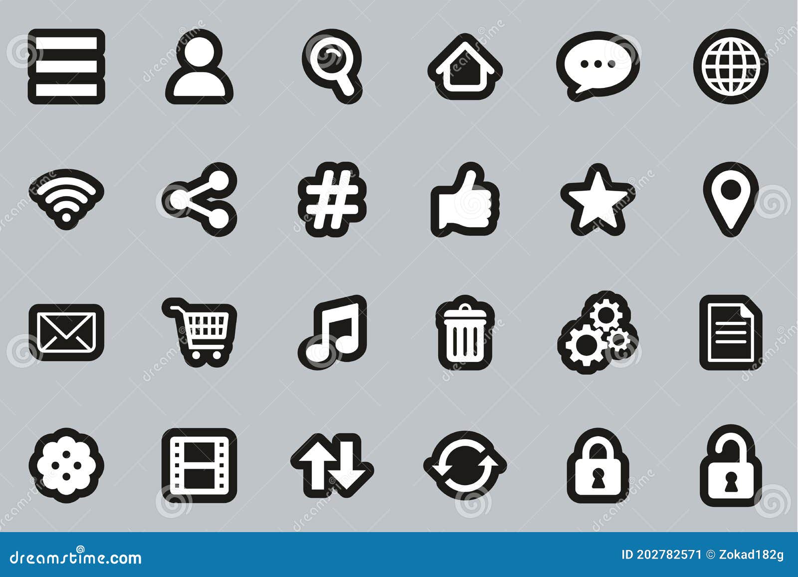 Toolbar & Menu Icons White on Black Sticker Set Big Stock Vector ...