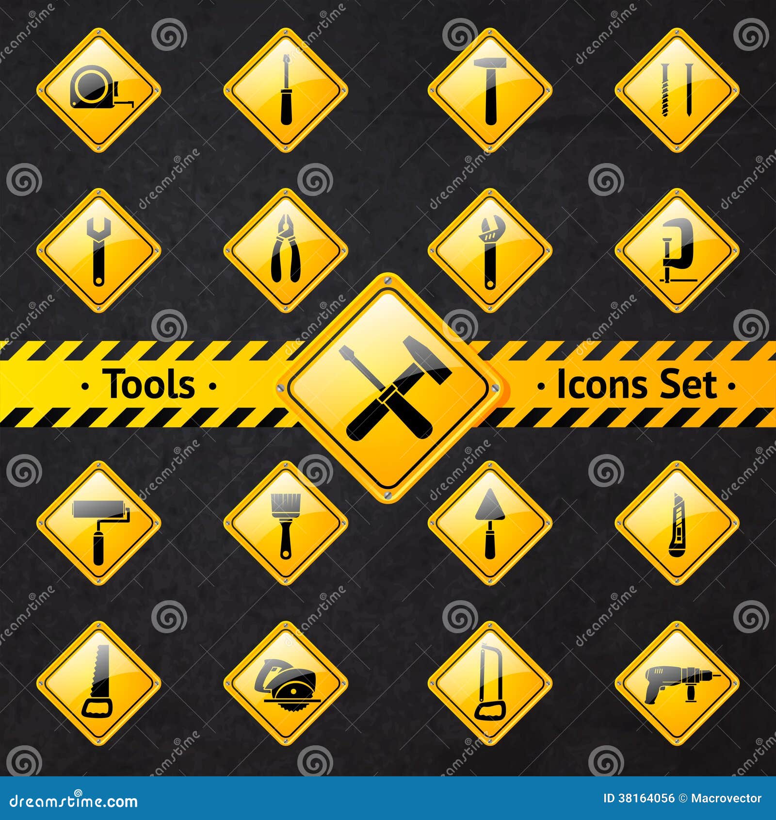 Toolbox Attention Yellow and Black Signs Stock Vector - Illustration of ...