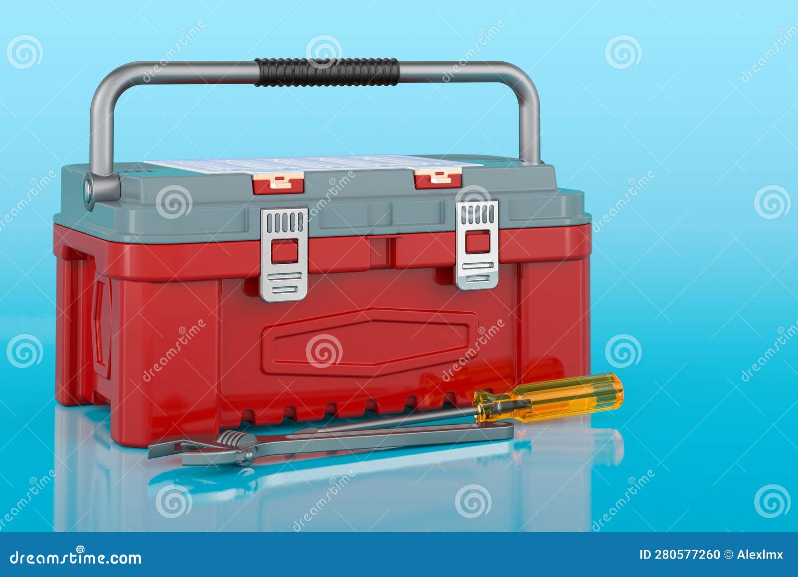 Toolbox on Blue Background, 3D Rendering Stock Illustration ...