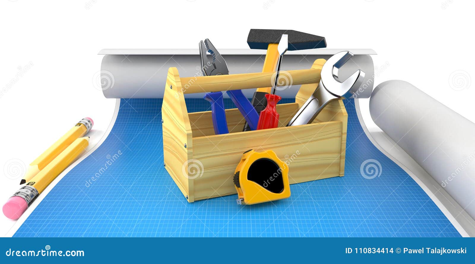 Toolbox on blueprint stock illustration. Illustration of improvement ...