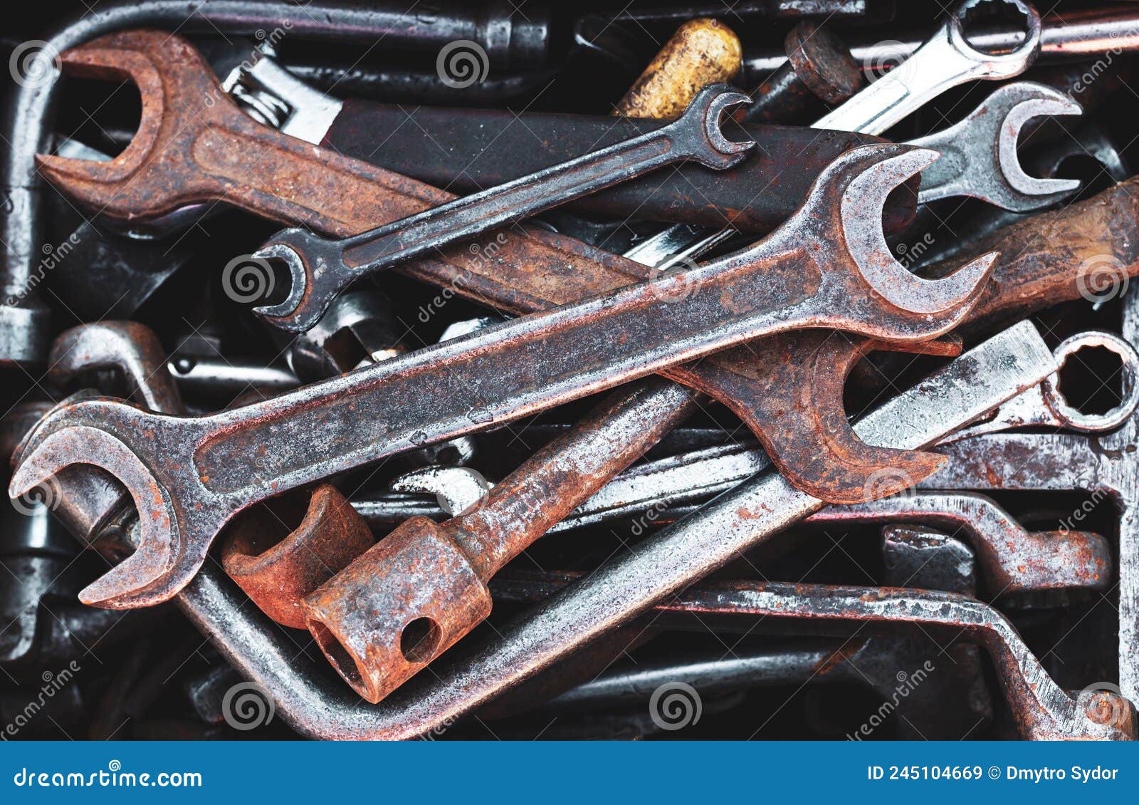 Toolbox of Different Dirty Old Hand Tools at Garage Stock Image - Image ...