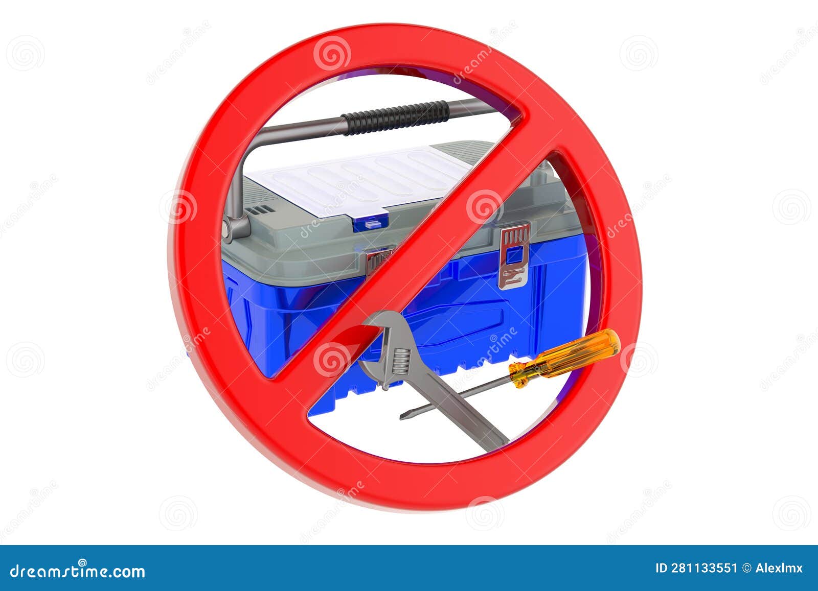 Toolbox with Forbidden Symbol, 3D Rendering Stock Illustration ...