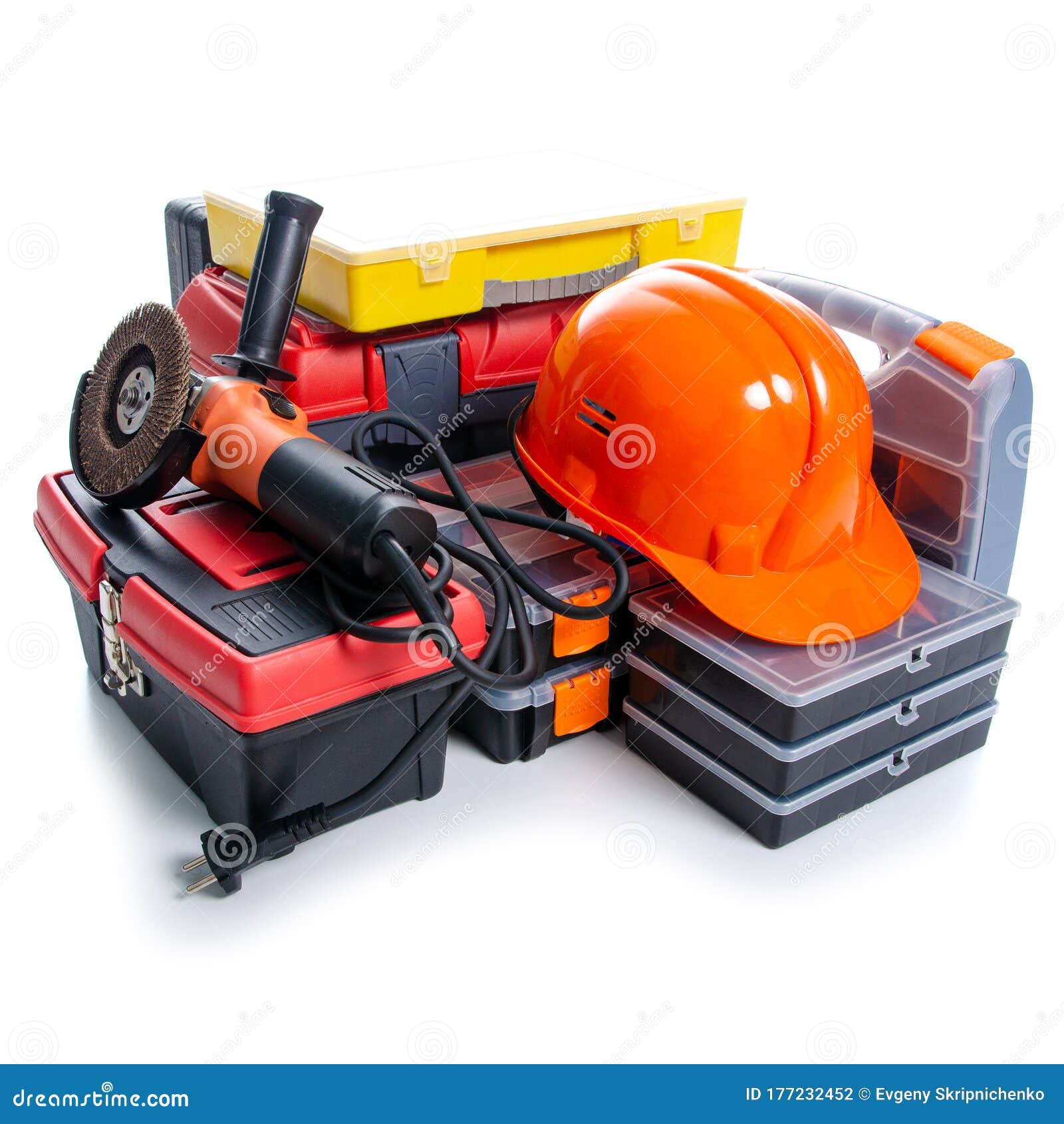 Toolbox, Helmet, Building Tools Stock Photo - Image of metal, blue ...