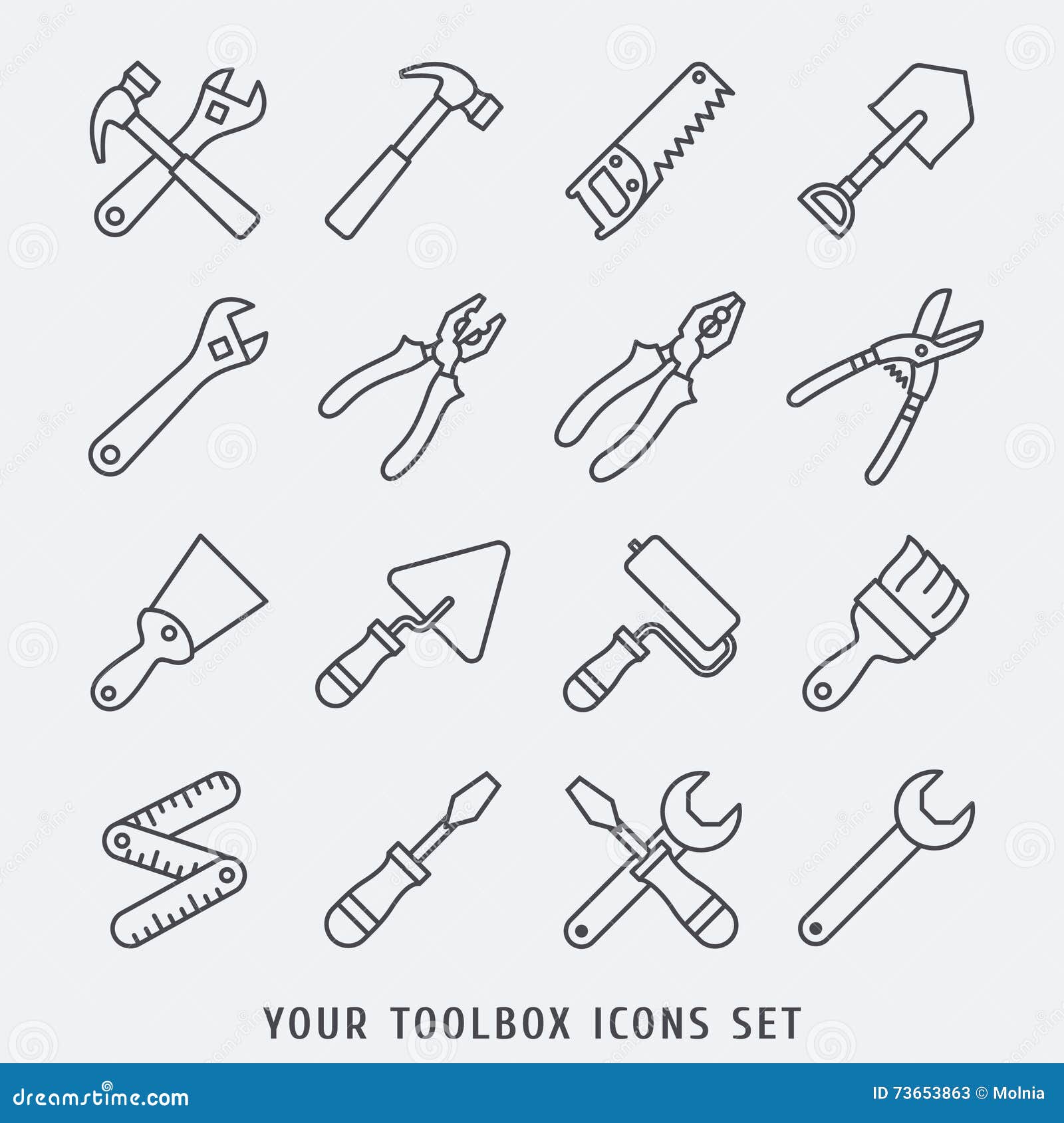 Toolbox icons set stock vector. Illustration of hammer - 73653863